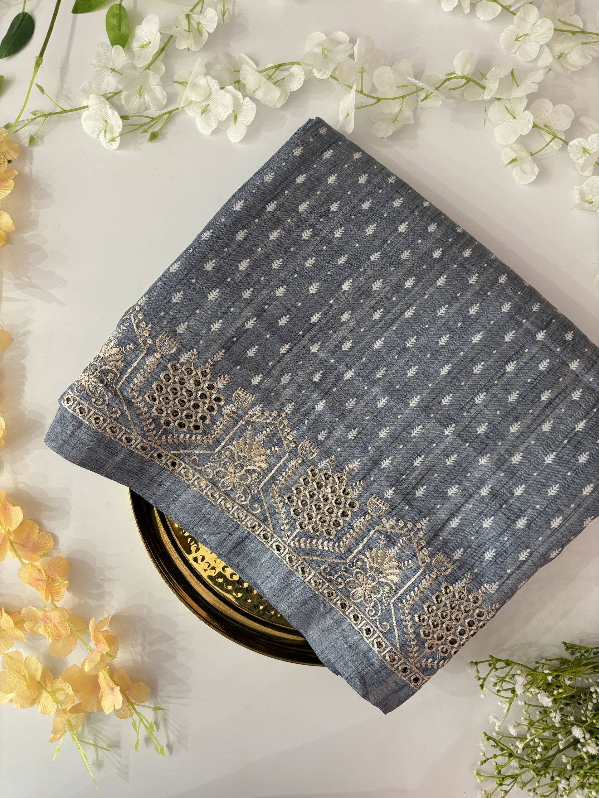 Elegant Blue Cutwork Sarees - Vardhman Collection | Shop Now