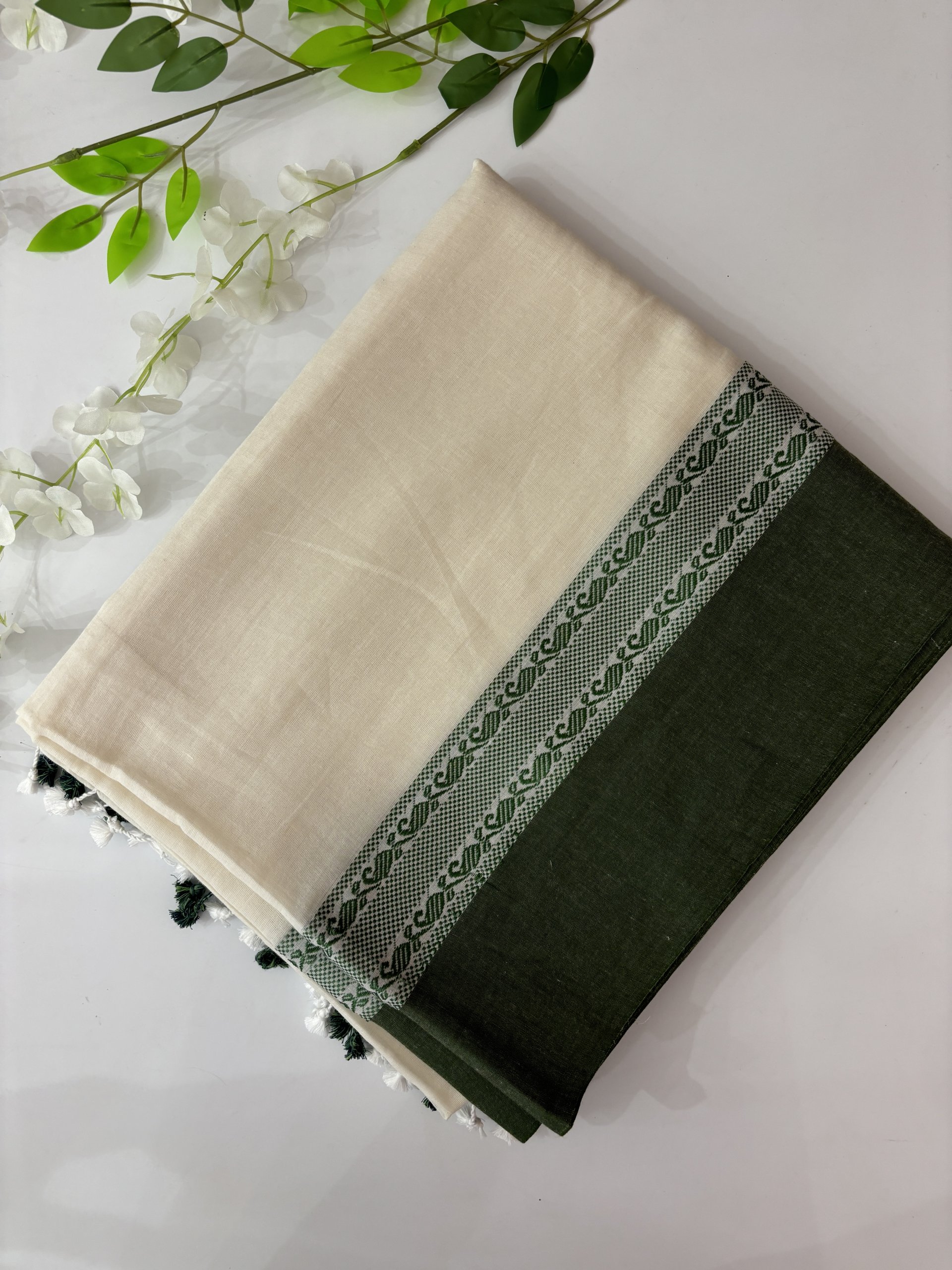 Authentic White Green Phulia Cotton Sarees - Handwoven Elegance at ...