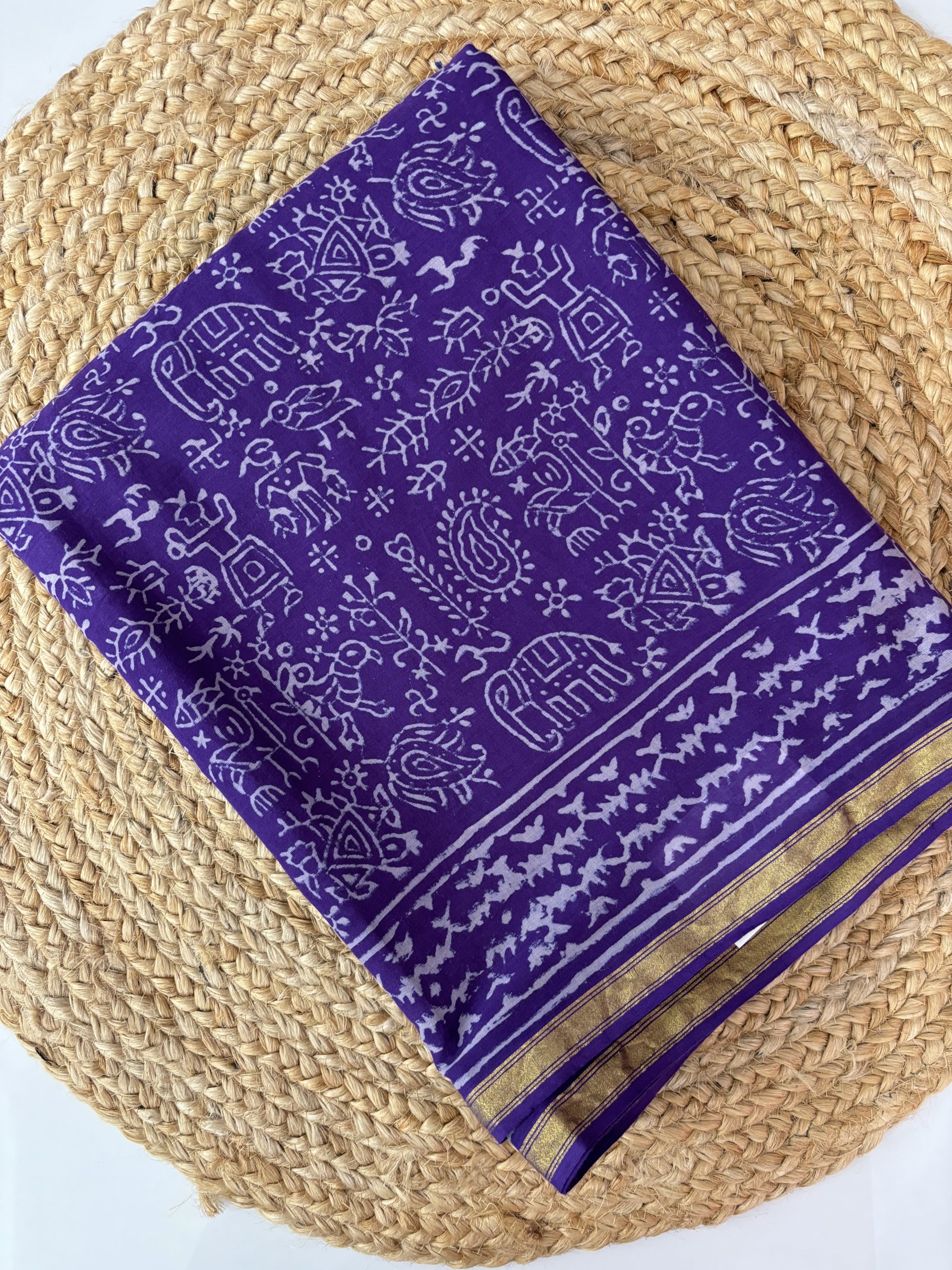 Buy Premium Purple Block Print Mul Cotton Sarees Online | Soft ...