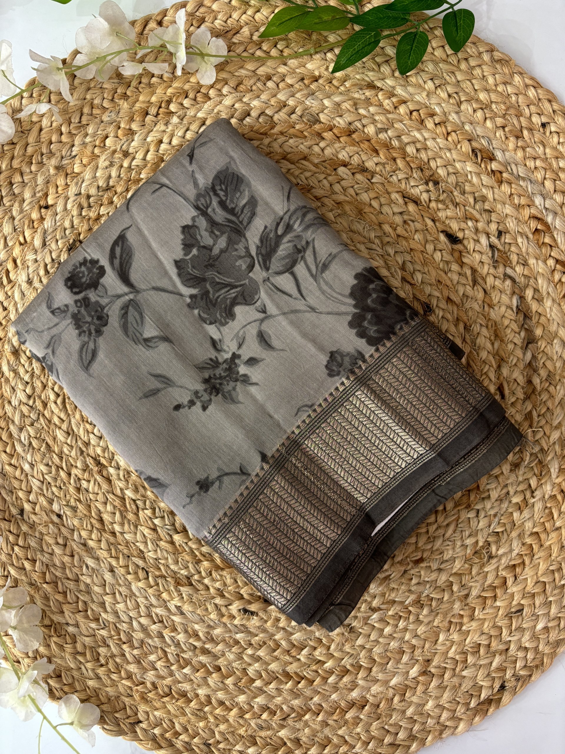 Beige Grey Soft Chanderi Cotton Sarees - Elegant, Lightweight, and ...