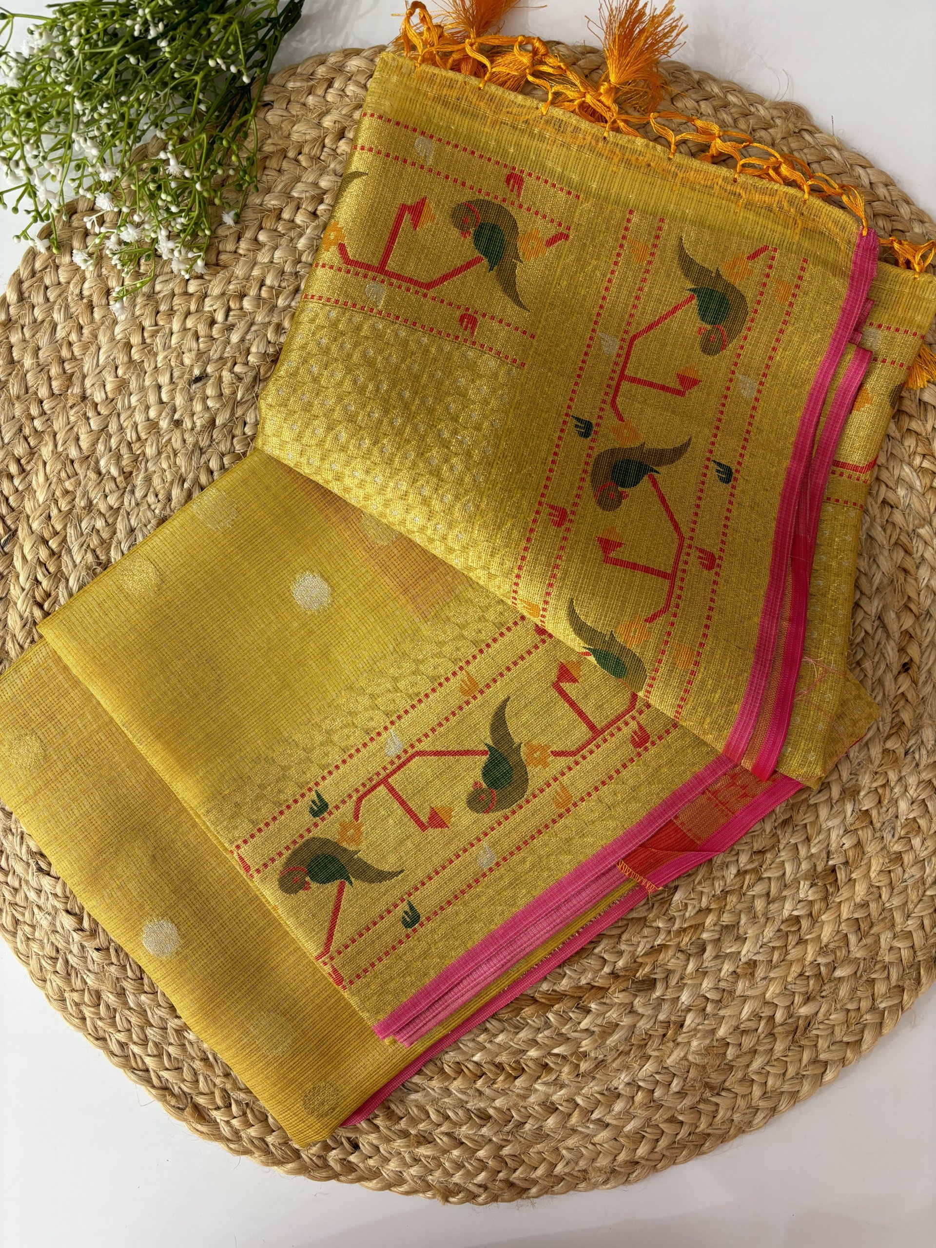 Luxurious Yellow Tissue Paithani Saree - Vardhman Collection