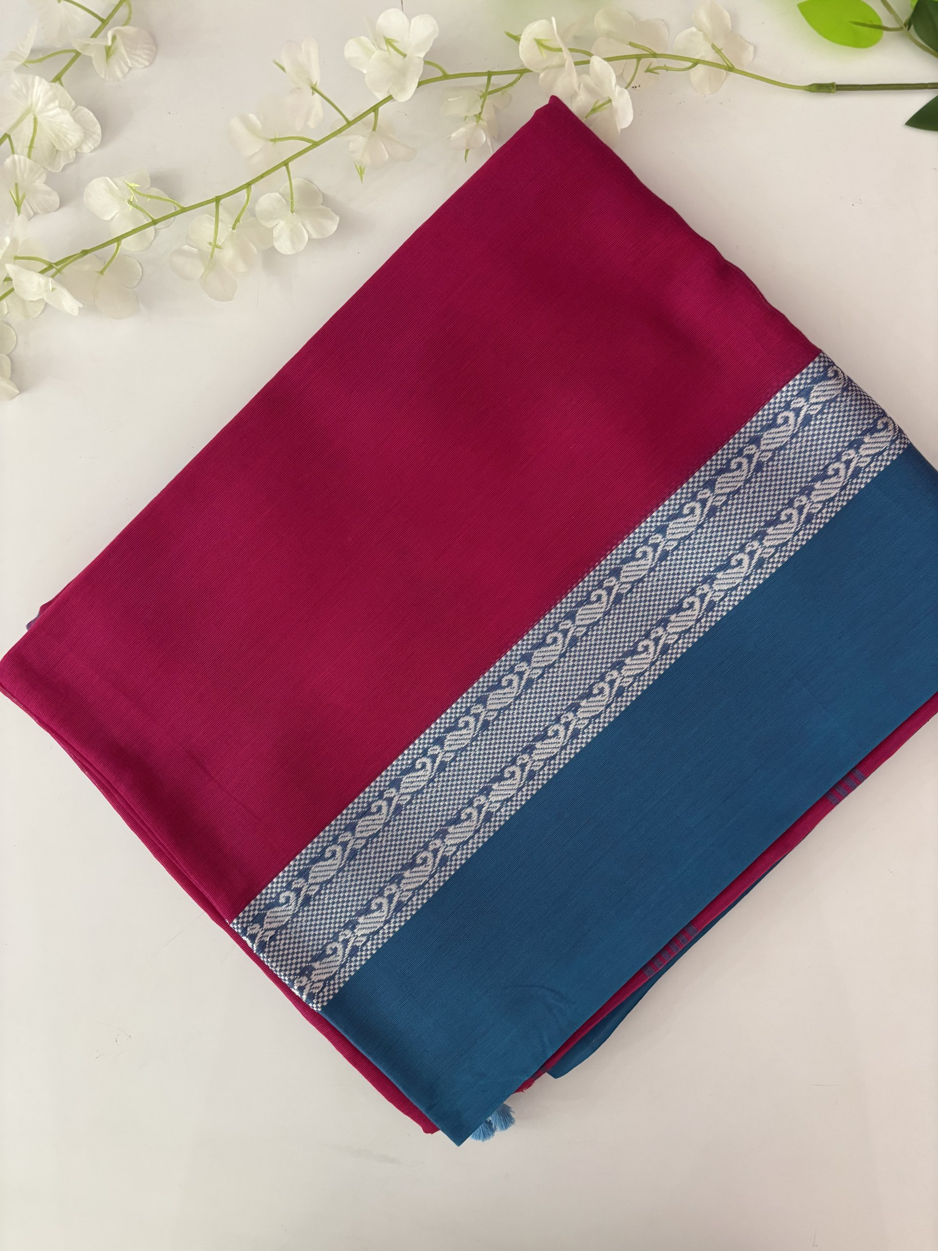 Authentic Pink and Blue Bengal Phulia Cotton Sarees - Handwoven ...