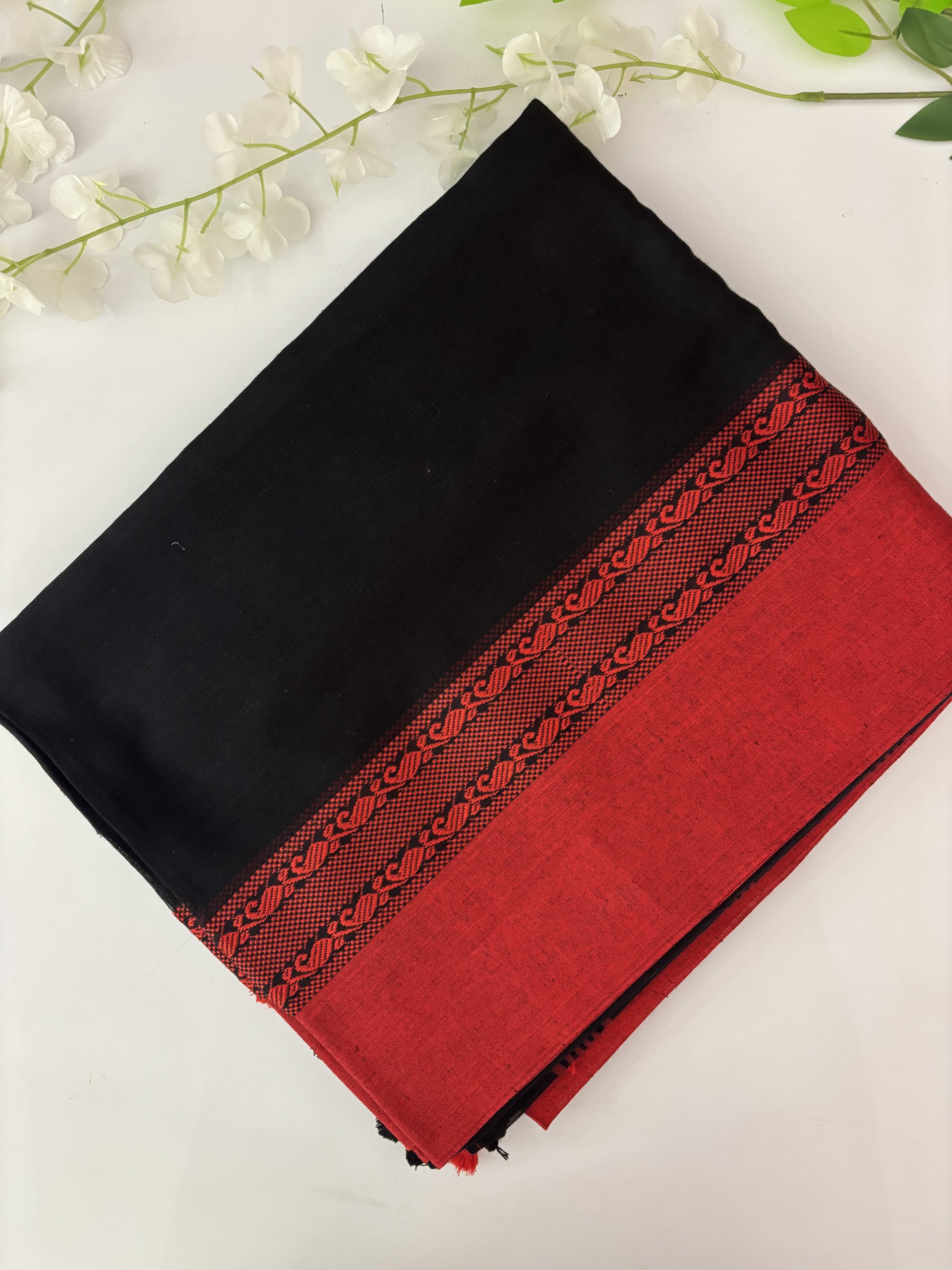 Authentic Black and Red Bengal Phulia Cotton Sarees - Handwoven ...