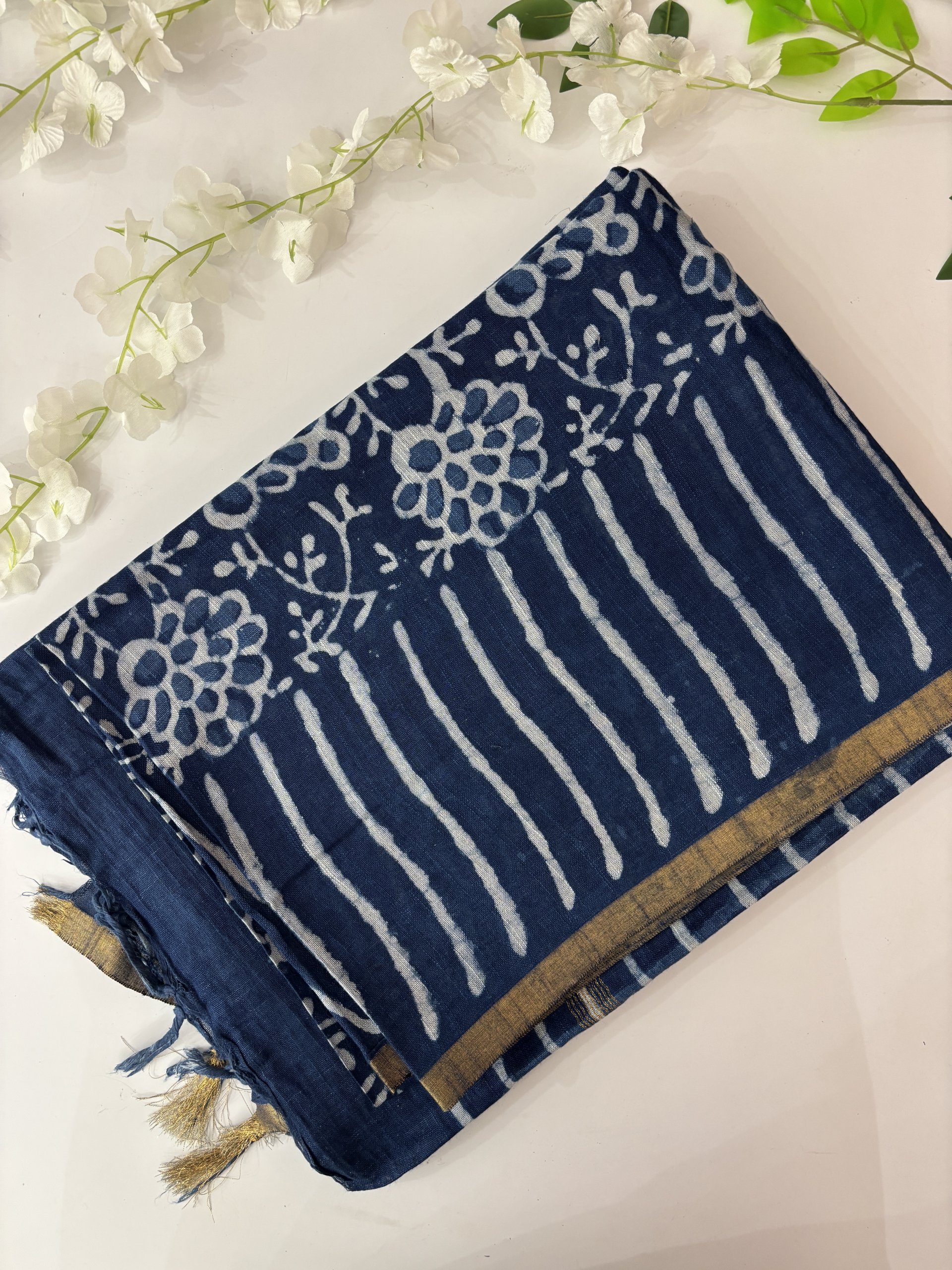Exquisite Linen Cotton Indigo Blue Sarees - Lightweight Elegance from ...