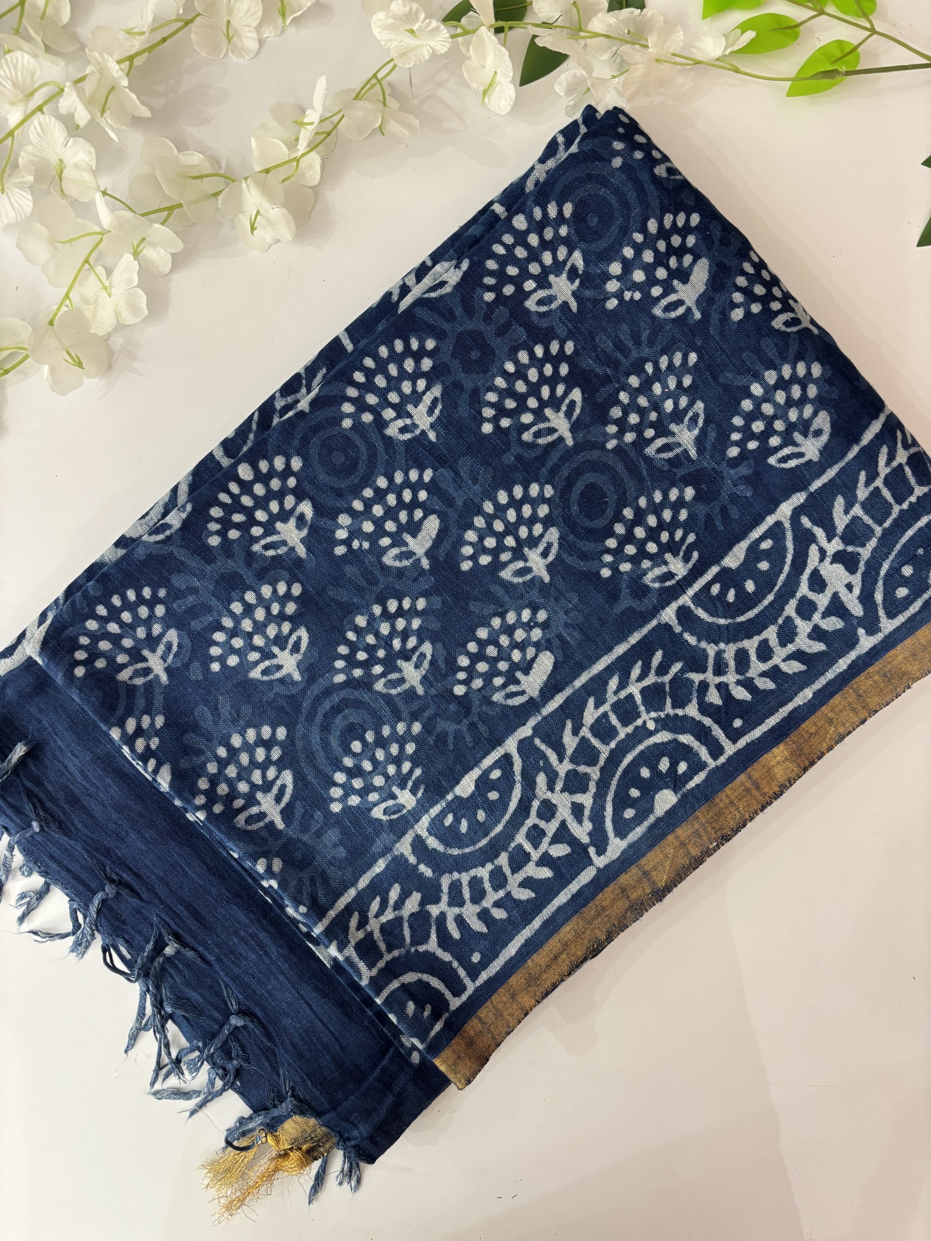 Exquisite Linen Cotton Indigo Blue Sarees - Lightweight Elegance from ...