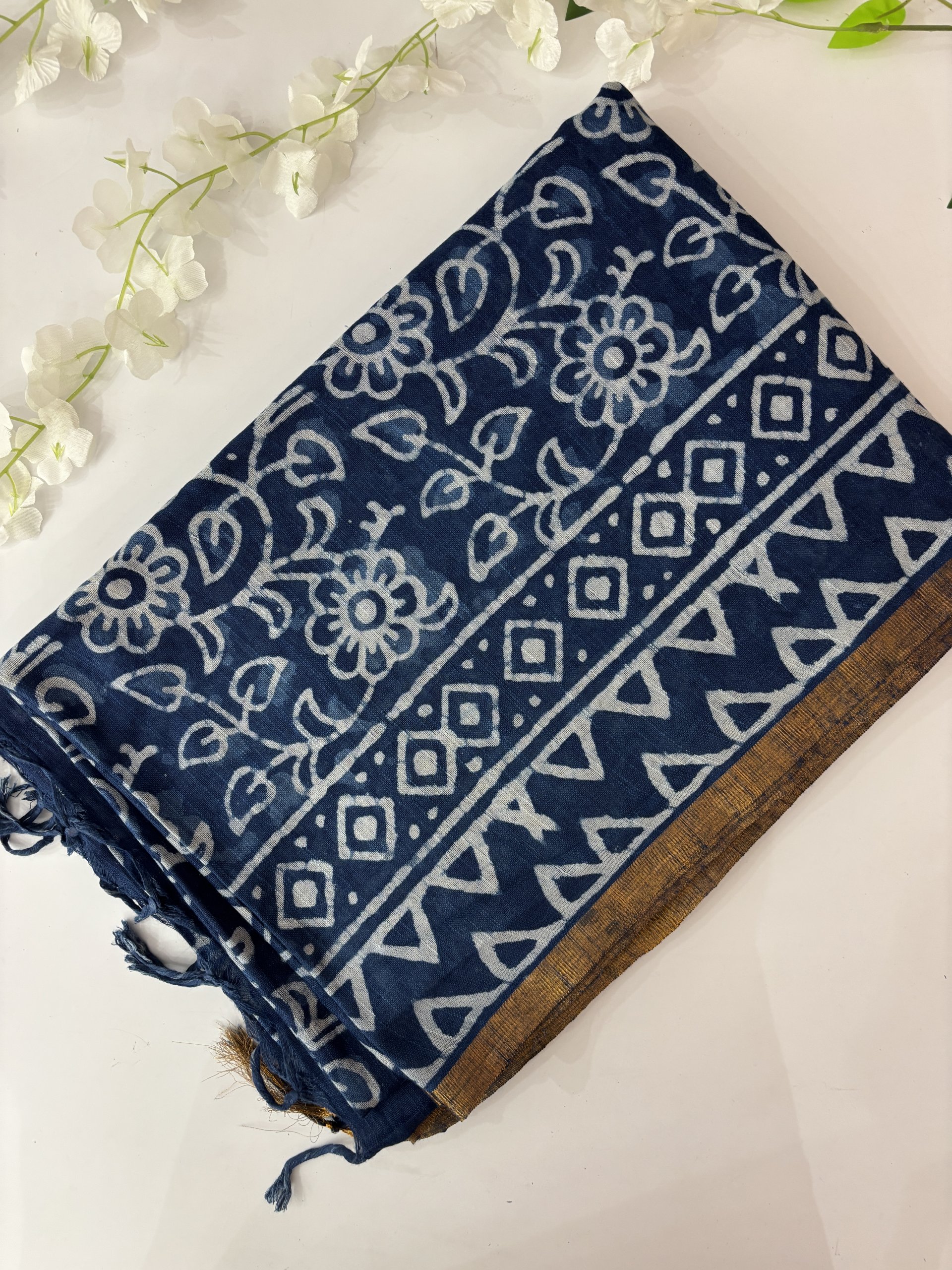 Exquisite Linen Cotton Indigo Blue Sarees - Lightweight Elegance from ...