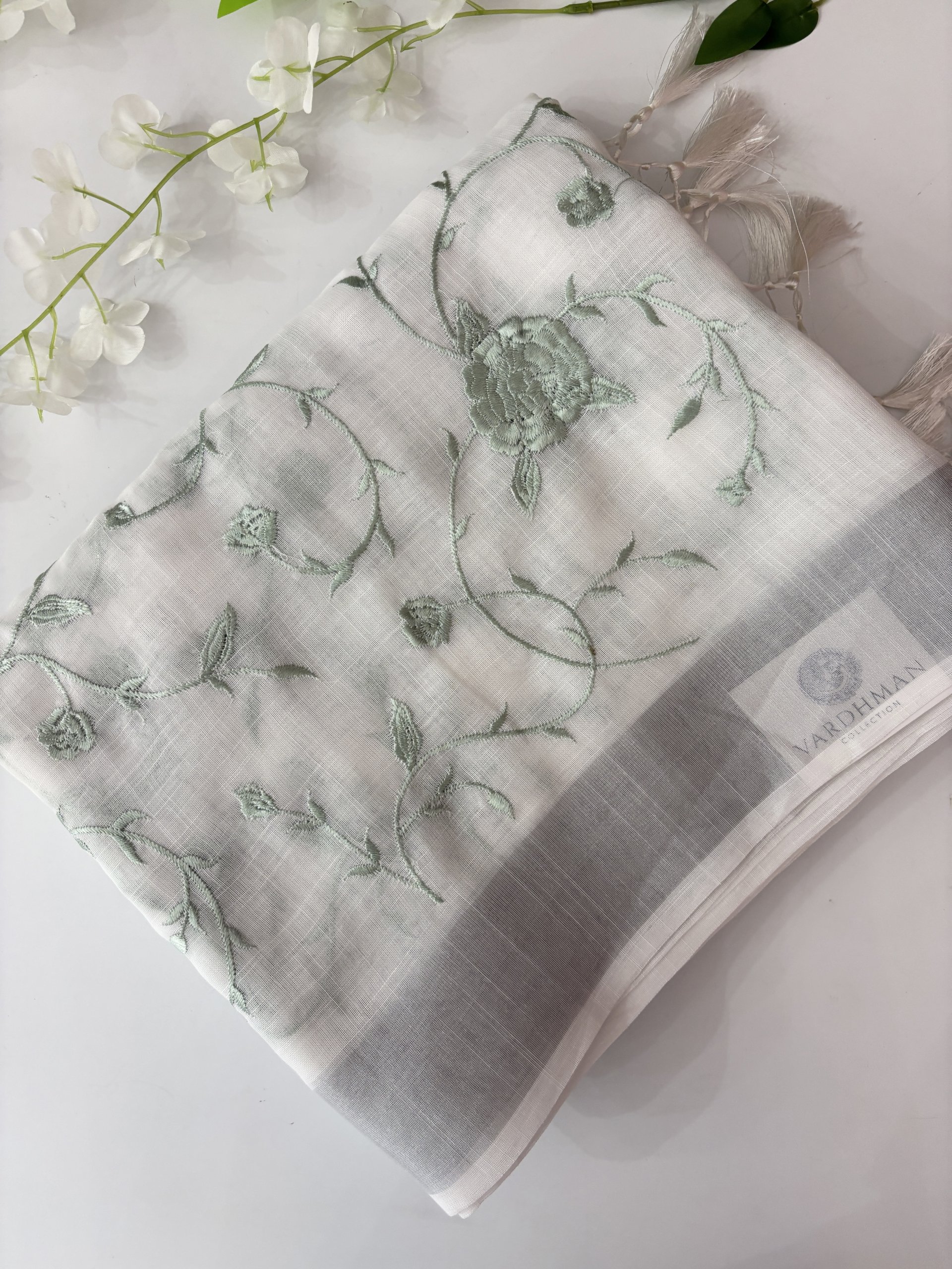 Elegant Linen Cotton Sarees with Intricate Embroidery – Comfortable ...