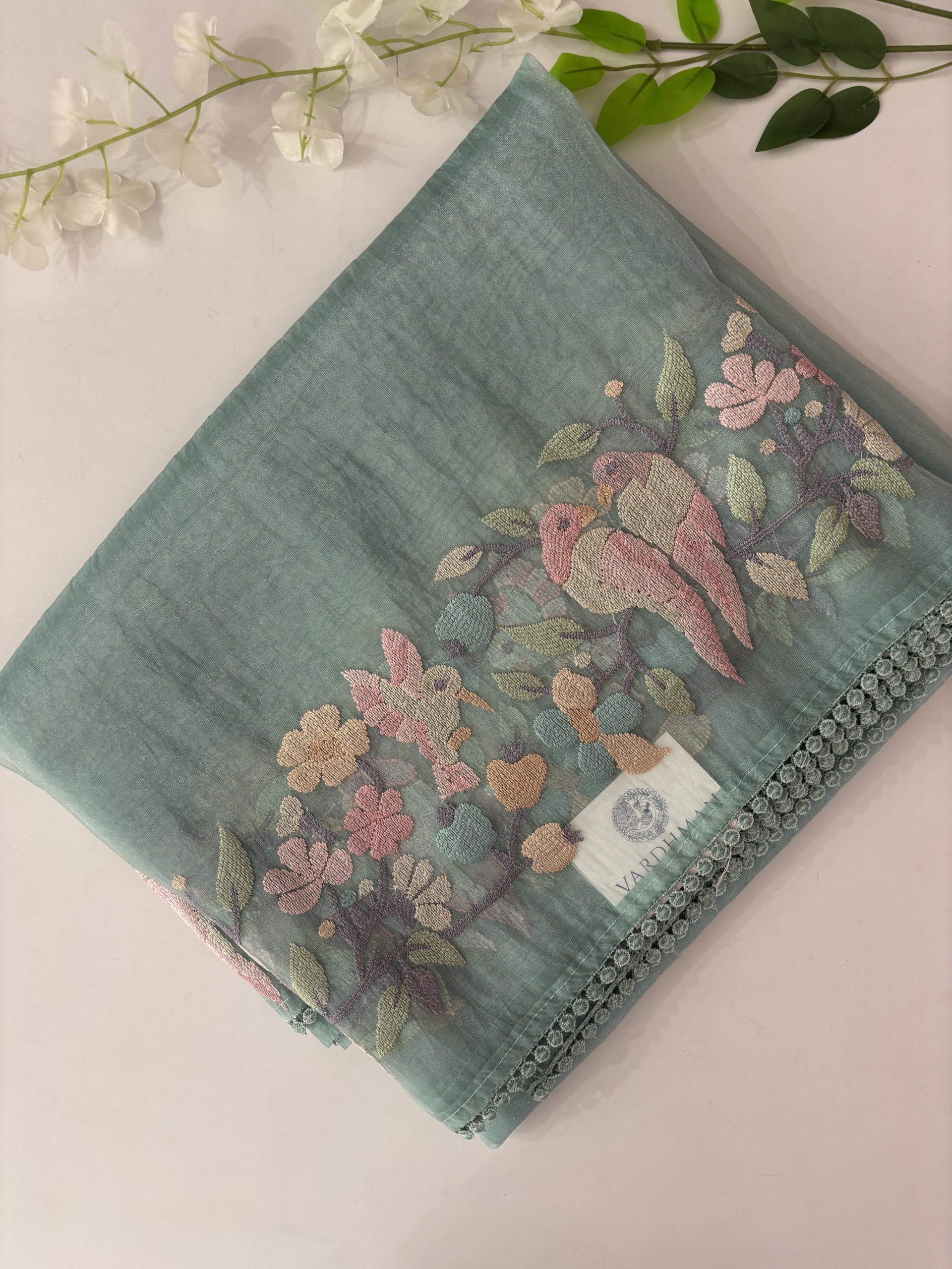 Turquoise Blue Tissue Organza Sarees with Embroidery – Elegant ...