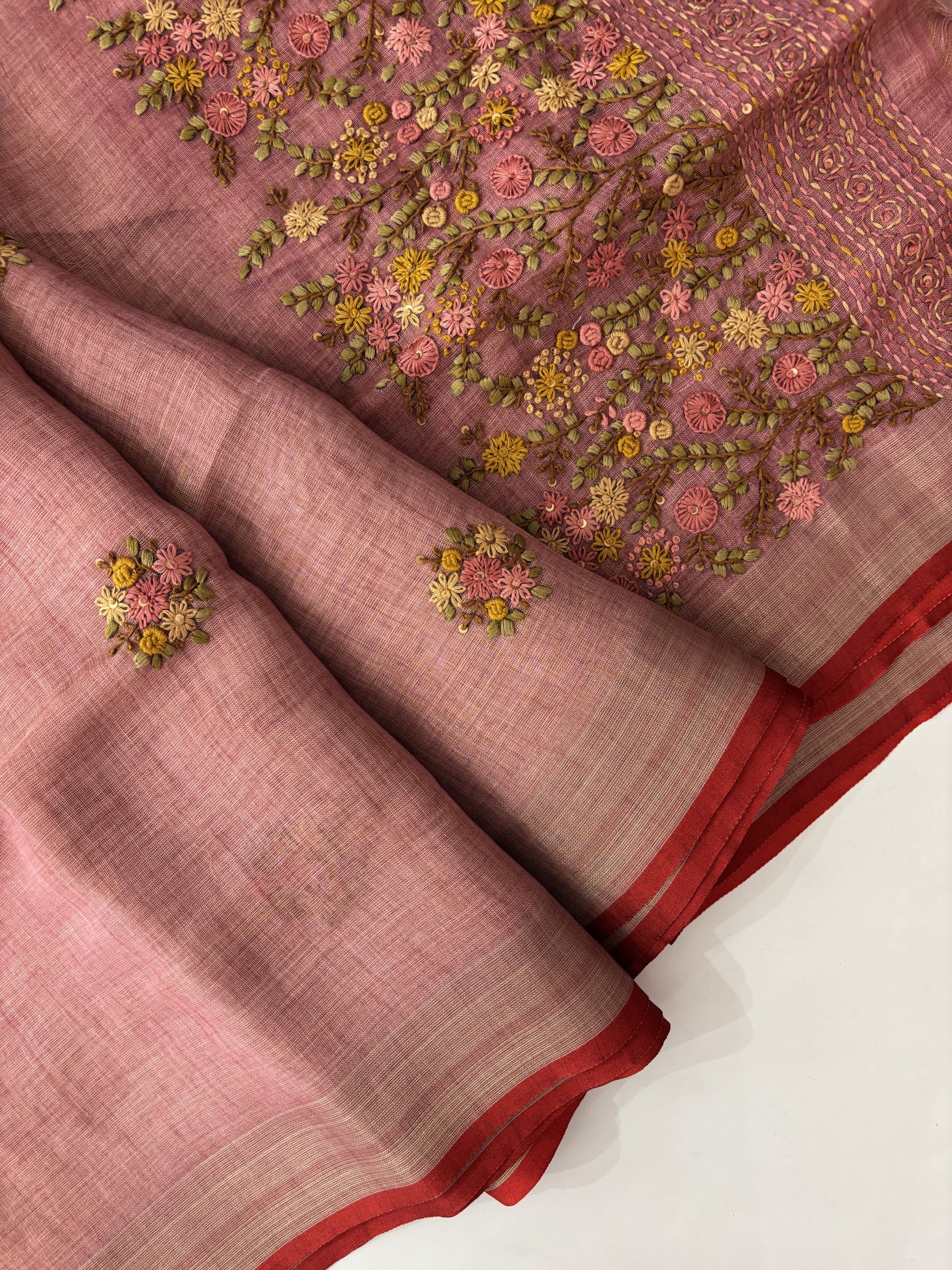 Pink Elegant Linen Tissue Sarees with Knot Work – Lightweight ...