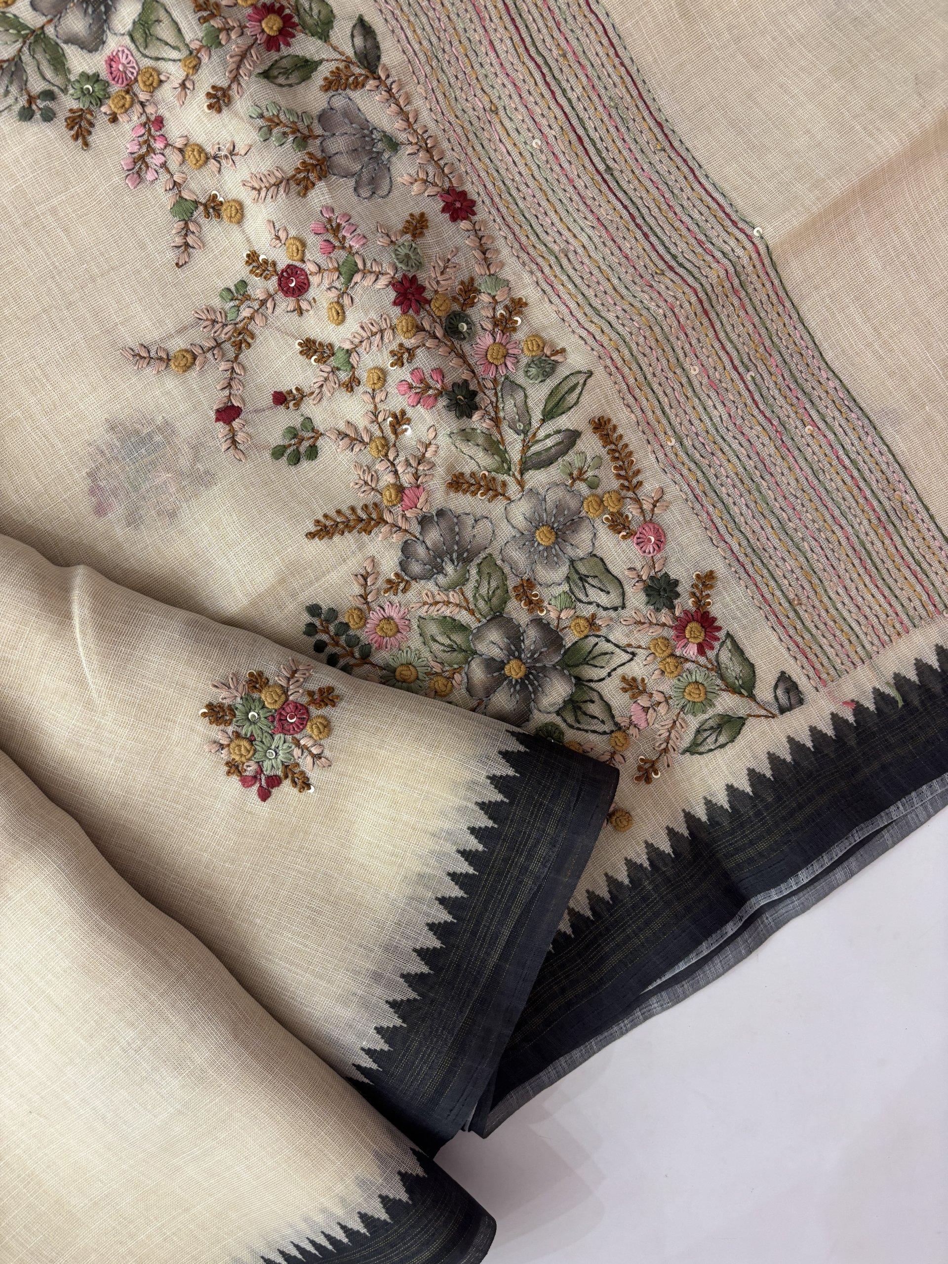 Black Elegant Linen Tissue Sarees with Knot Work – Lightweight ...