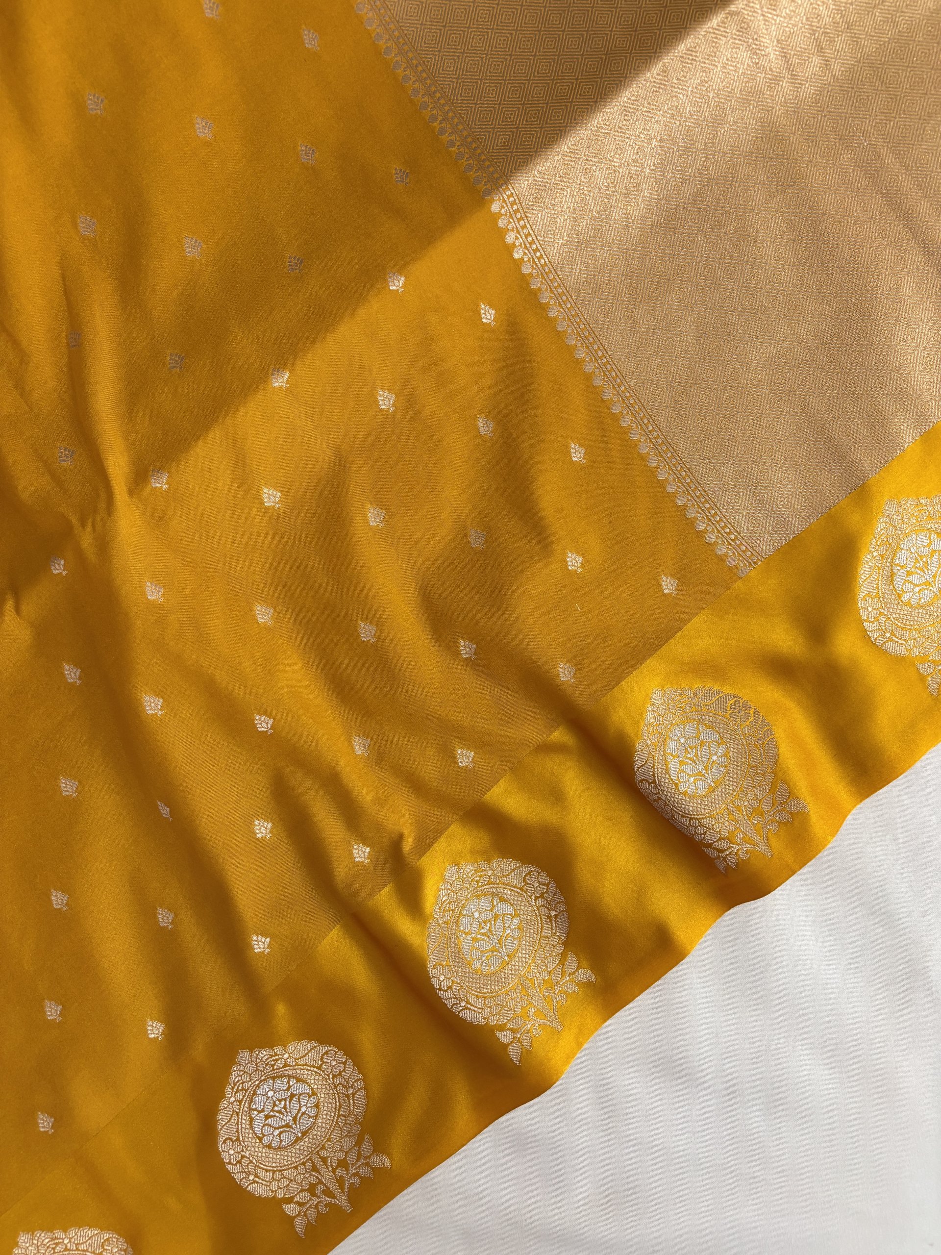Yellow Mashru Silk Sarees – Lustrous Heritage Weaves | Vardhman Collection