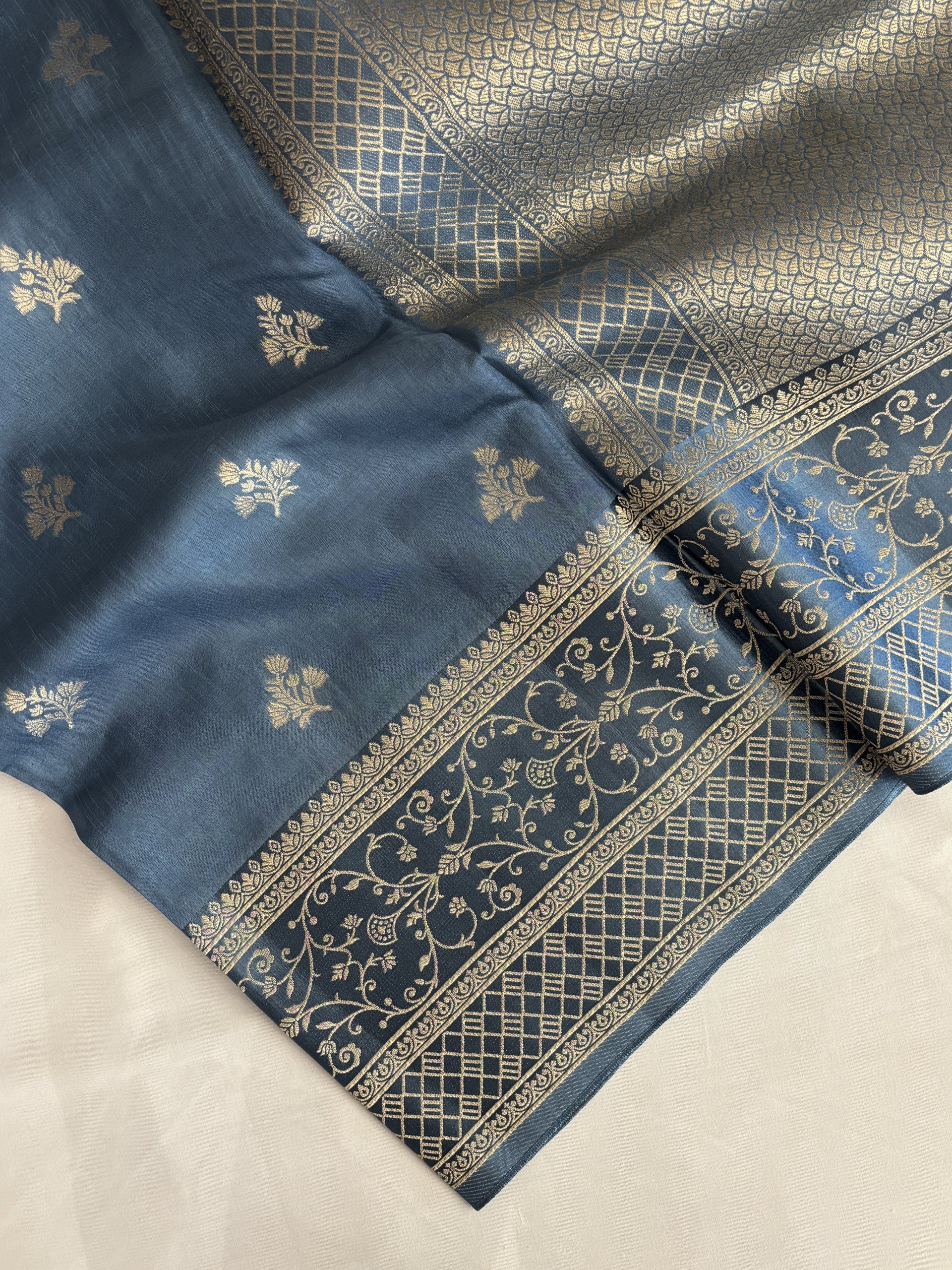 Powder Blue Mashru Silk Sarees – Lustrous Heritage Weaves | Vardhman Collection