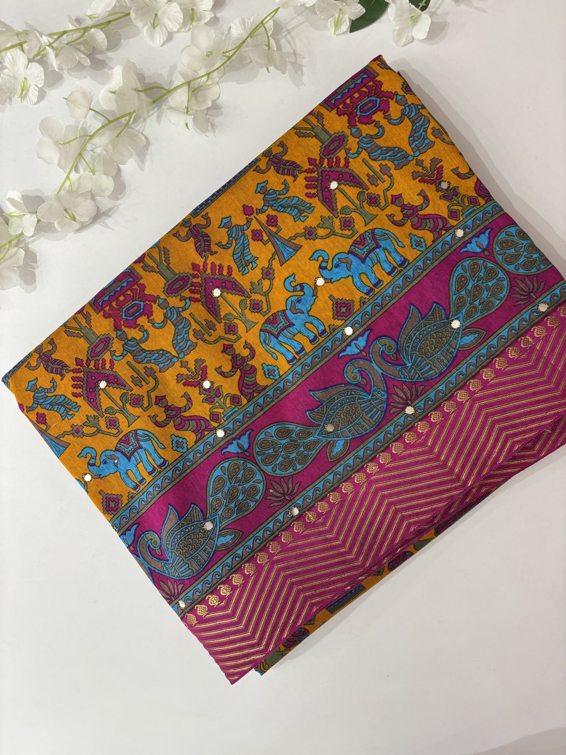 Mustard Tussar Silk Sarees with Mirror Work – Elegant Ethnic Glam ...