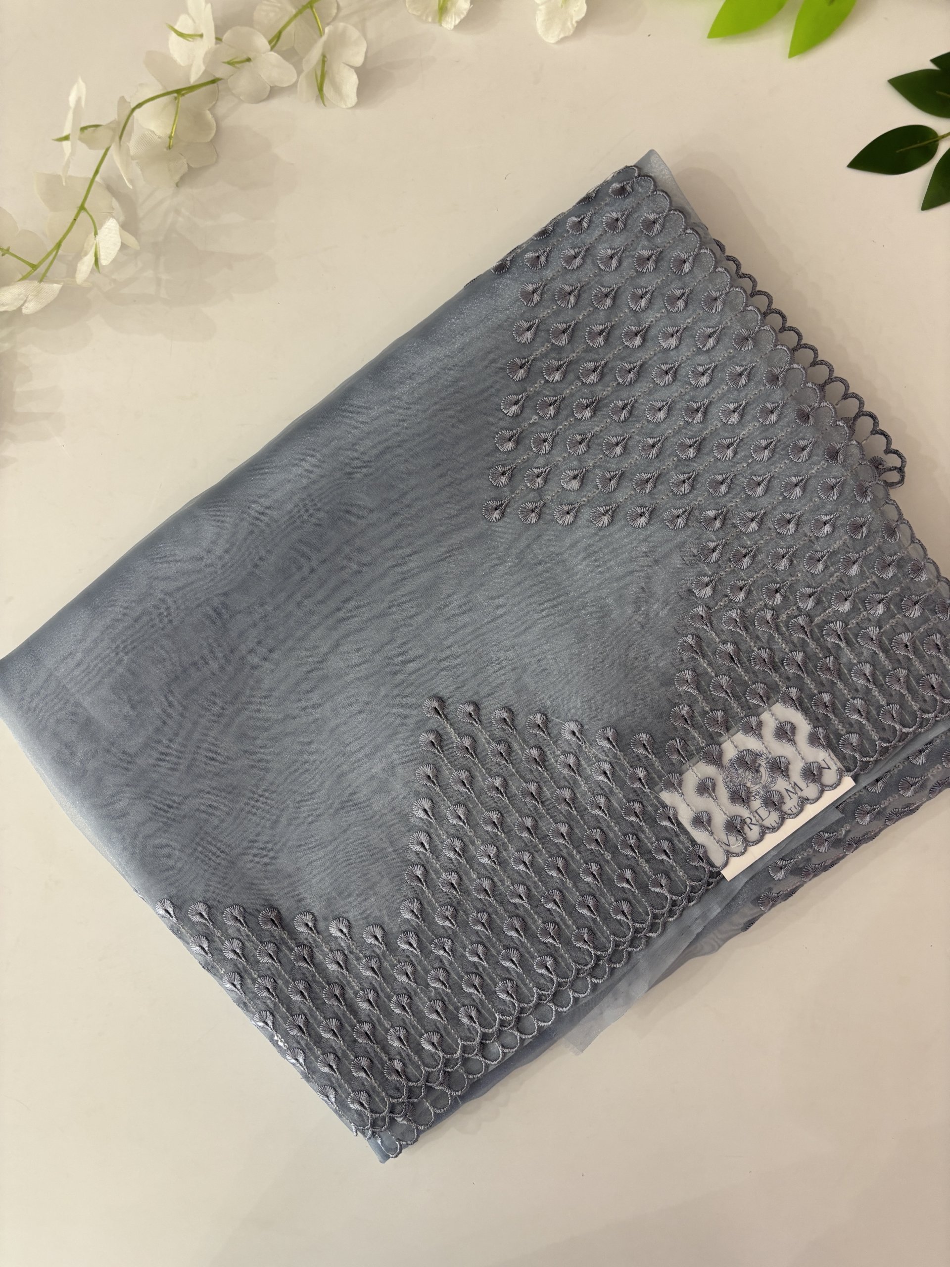 Powder Blue Tissue Organza Sarees with Scalping Border | Vardhman ...