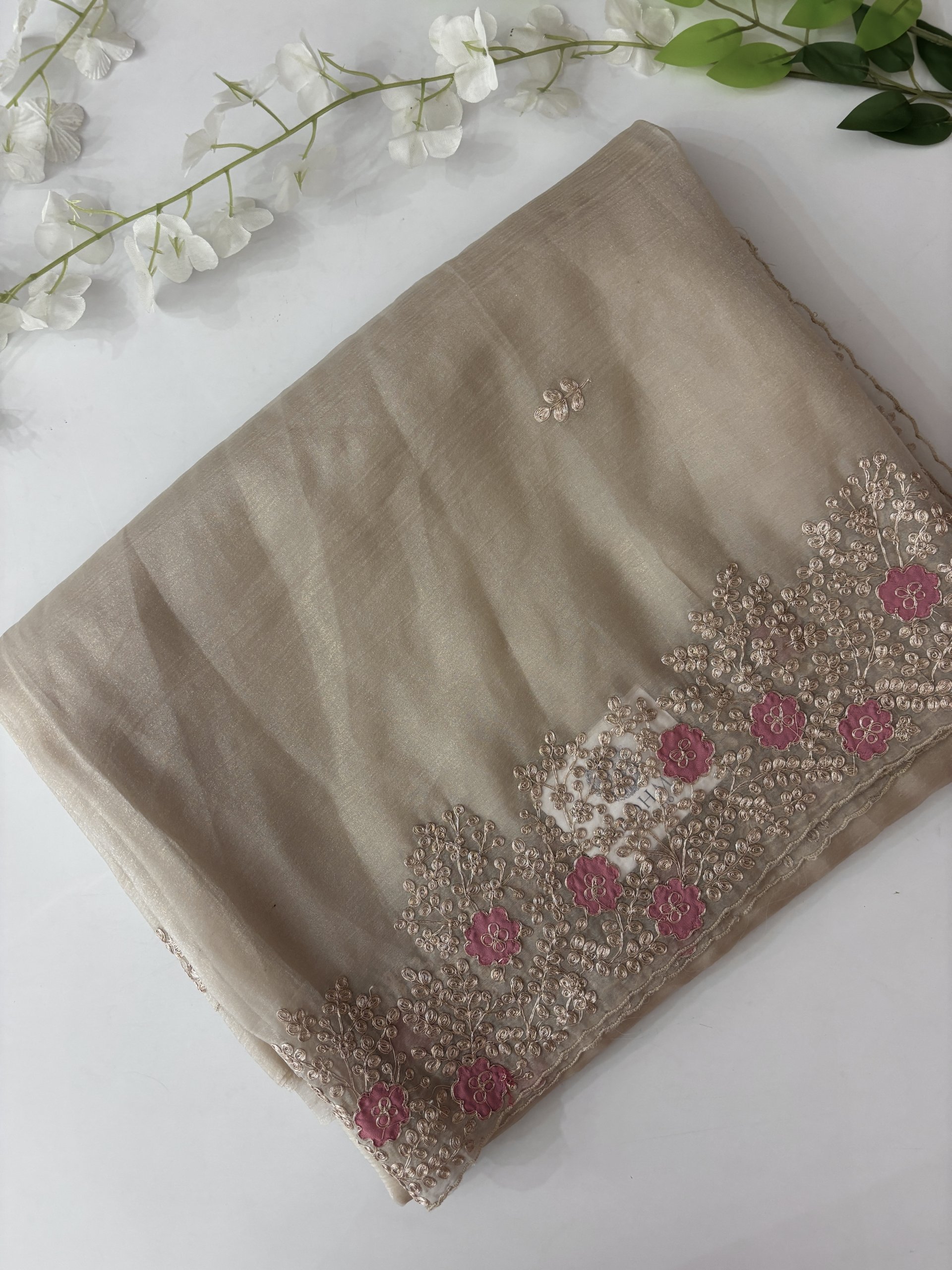 Beige Crush Tissue Georgette Sarees with Pita Work – Elegant & Festive ...