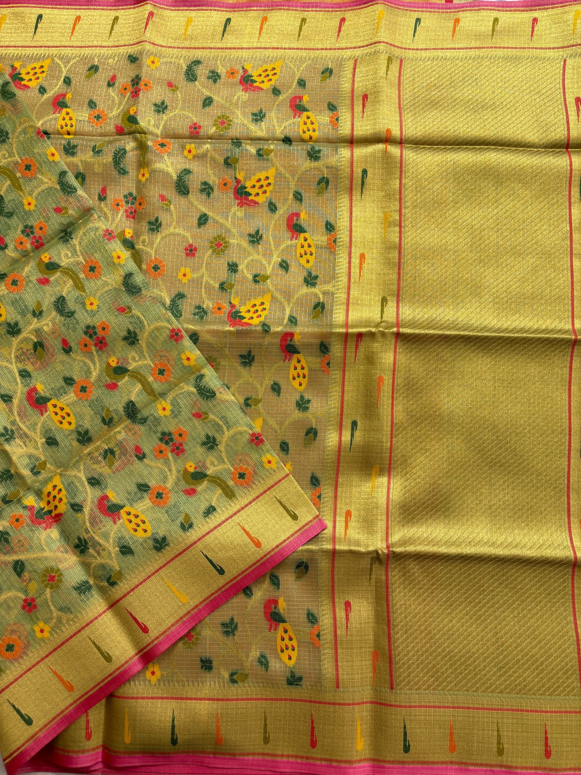 Luxurious Green Tissue Paithani Saree - Vardhman Collection