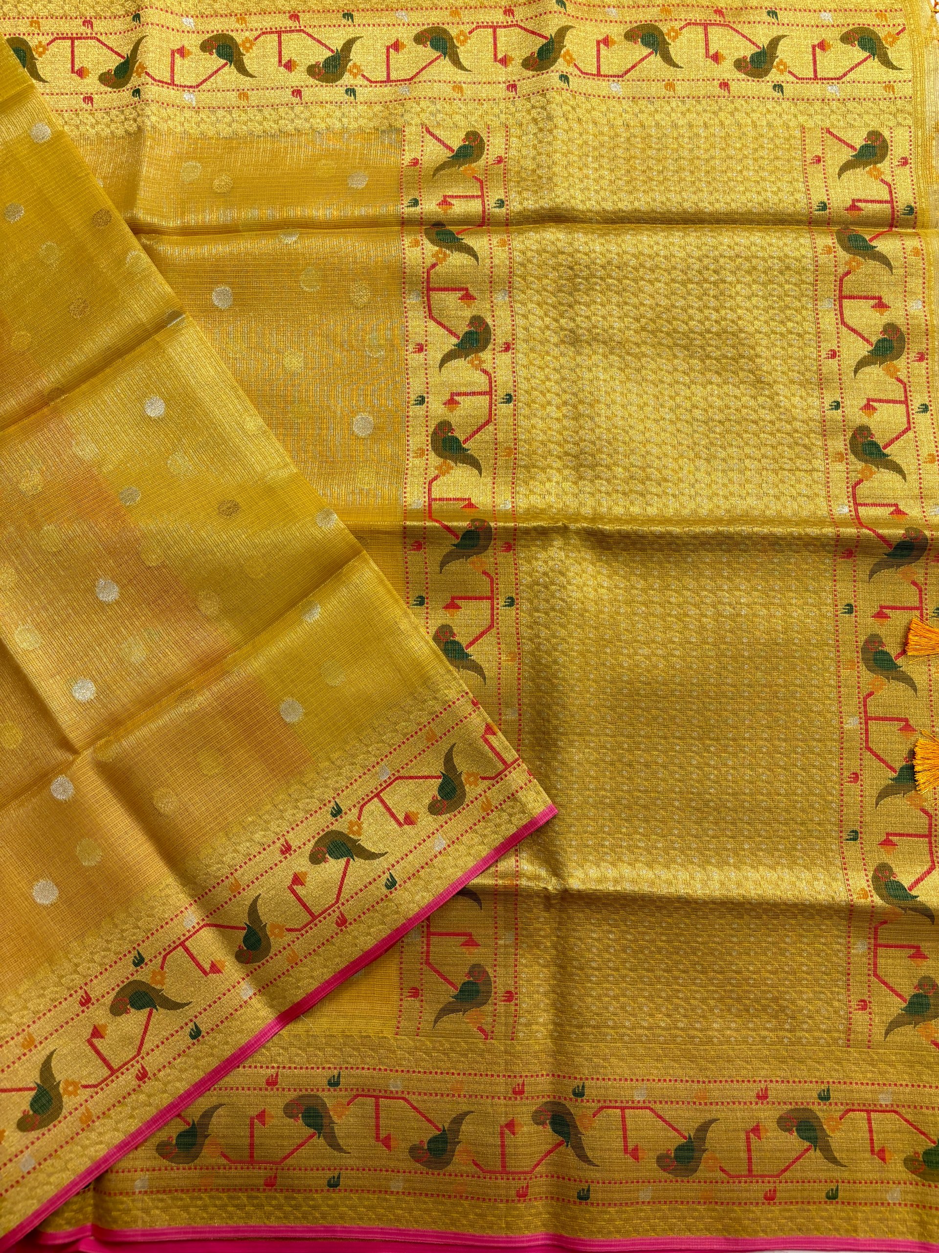 Luxurious Yellow Tissue Paithani Saree - Vardhman Collection