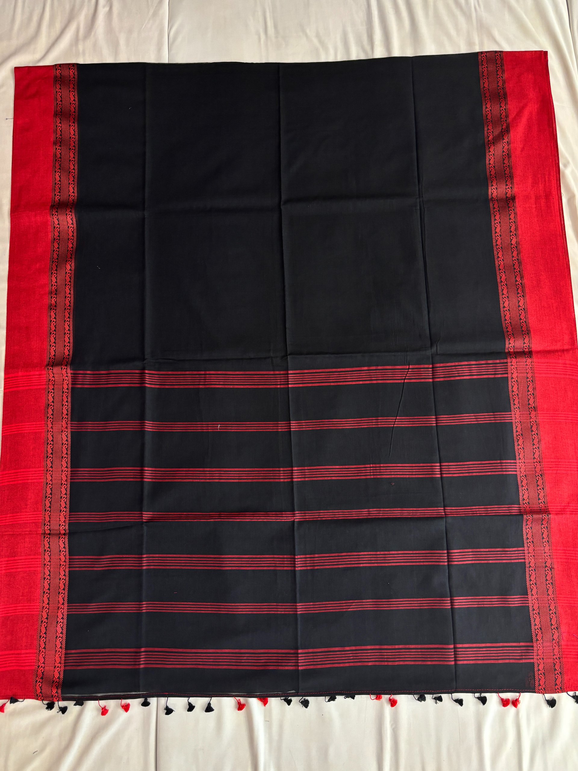 Authentic Black and Red Bengal Phulia Cotton Sarees - Handwoven ...