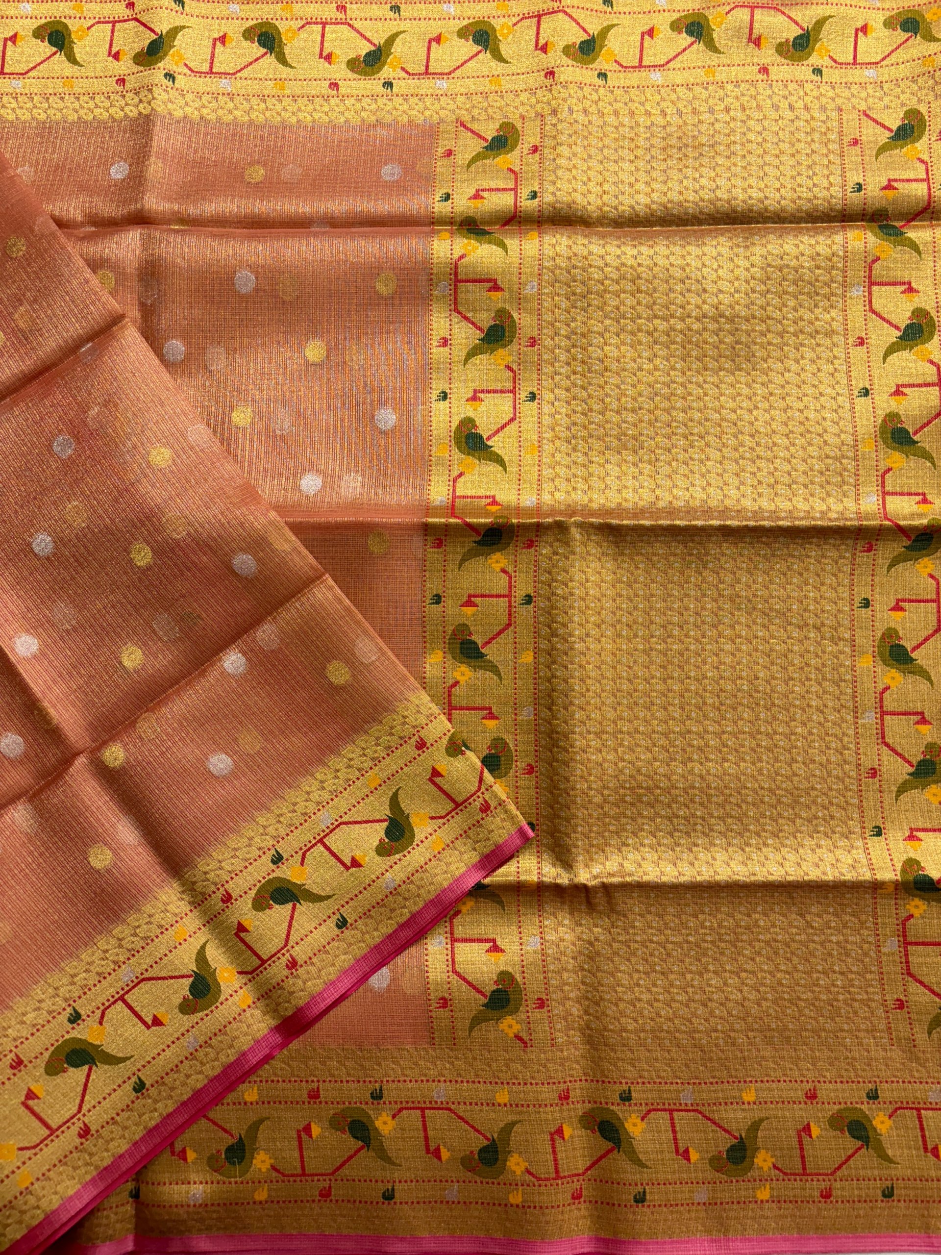 Luxurious Peach Tissue Paithani Saree - Vardhman Collection