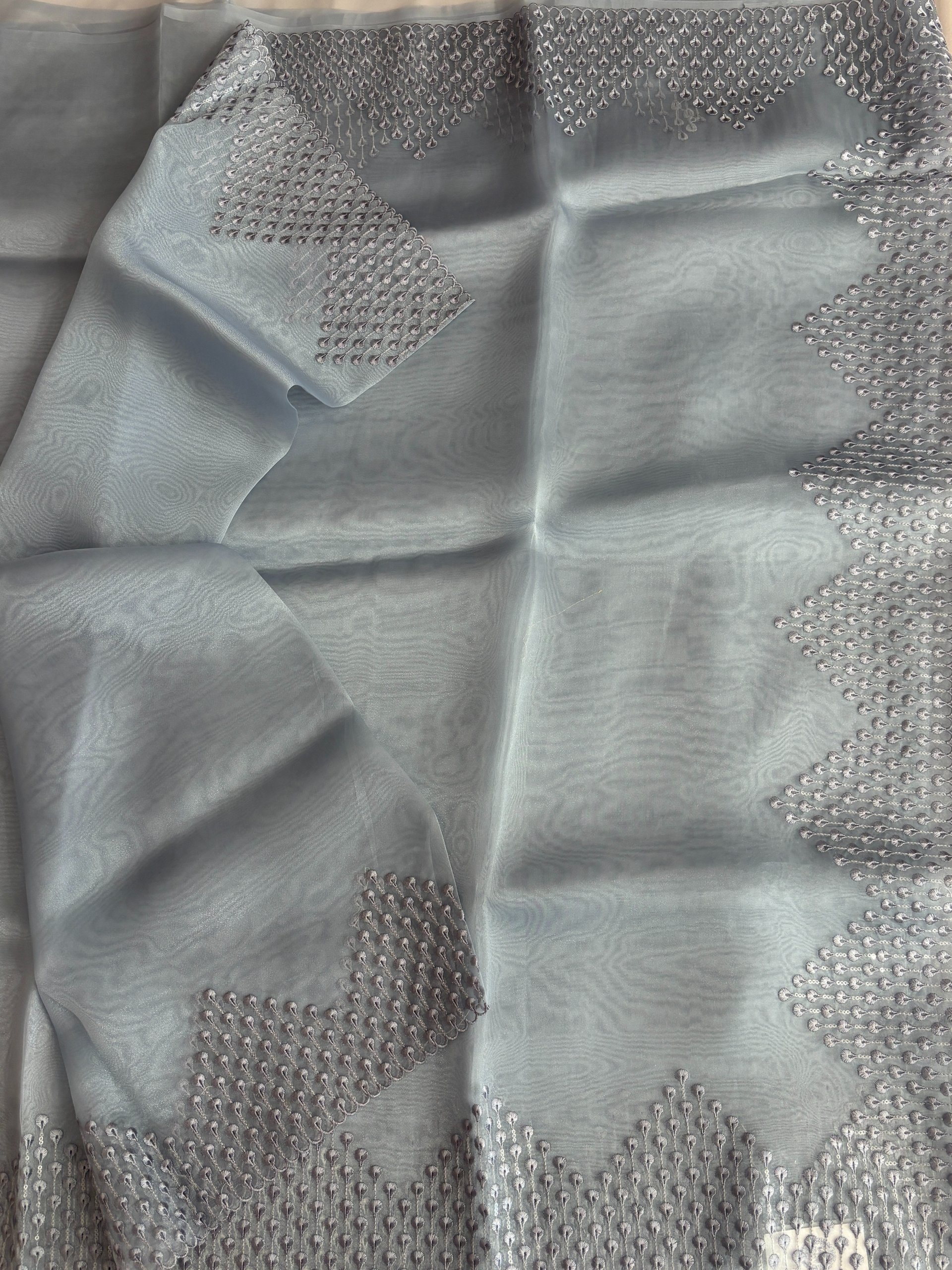 Powder Blue Tissue Organza Sarees with Scalping Border | Vardhman ...